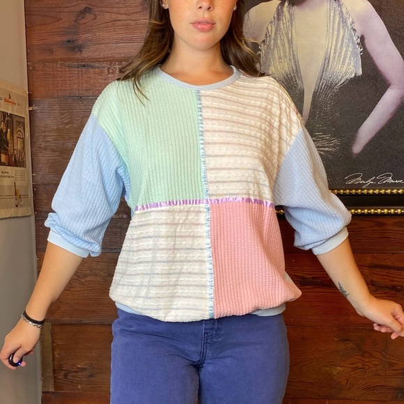 Sweaters | Vintage 8s Pastel Color Block Sweatshirt | Poshmark